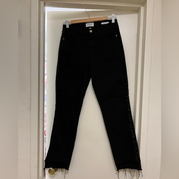 Frame Denim | Jeans | Frame Le High Straight Black Denim Jeans With ...